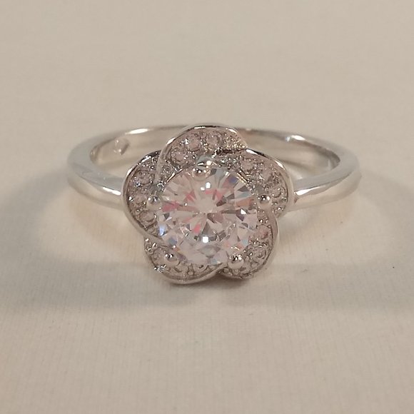 Jewelry | 18k White Gold Filled Ring Flower Swirl Diamond Zircon Ring ...